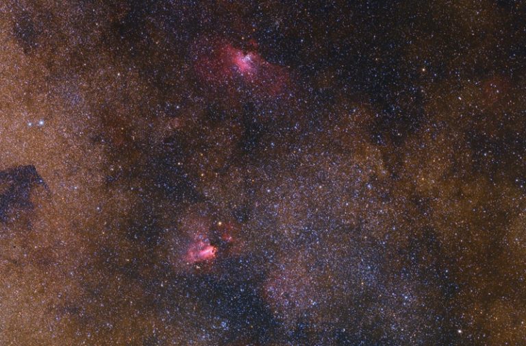 M16 (The Eagle Nebula), M17 (The Swan Nebula), M18, and M24 (The ...